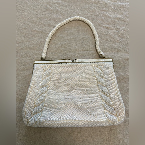 Bags | Vintage White Beaded Purse Made In Japan Gold Tone Trim Evening ...